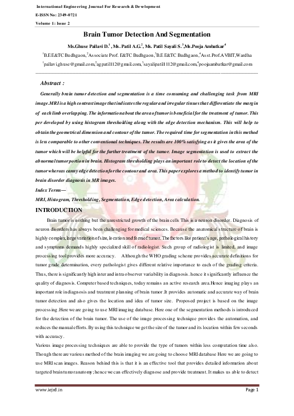 Pdf Brain Tumor Detection And Segmentation