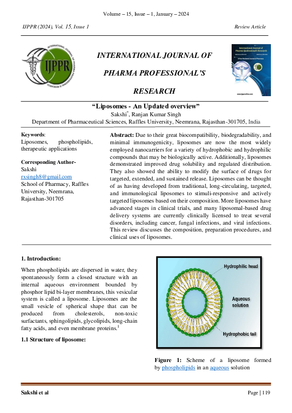 (PDF) "Liposomes -An Updated overview"