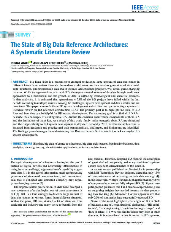 (PDF) The State of Big Data Reference Architectures: A Systematic ...