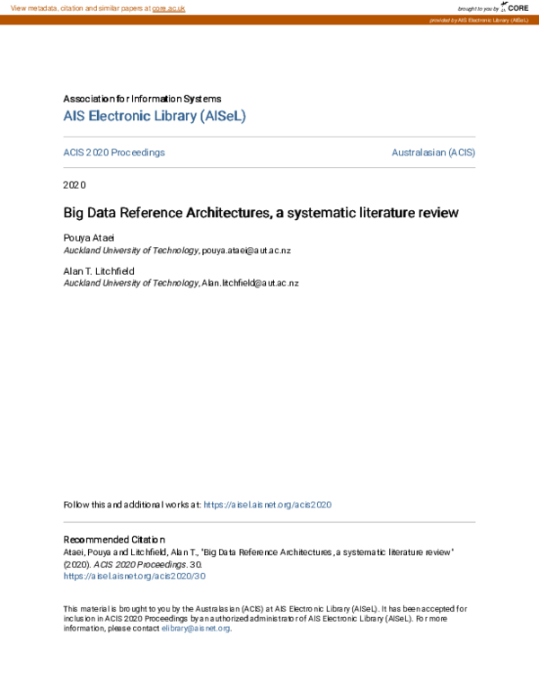 (PDF) Big Data Reference Architectures, a systematic literature review (PDF) Big Data Reference Architectures, a systematic literature review