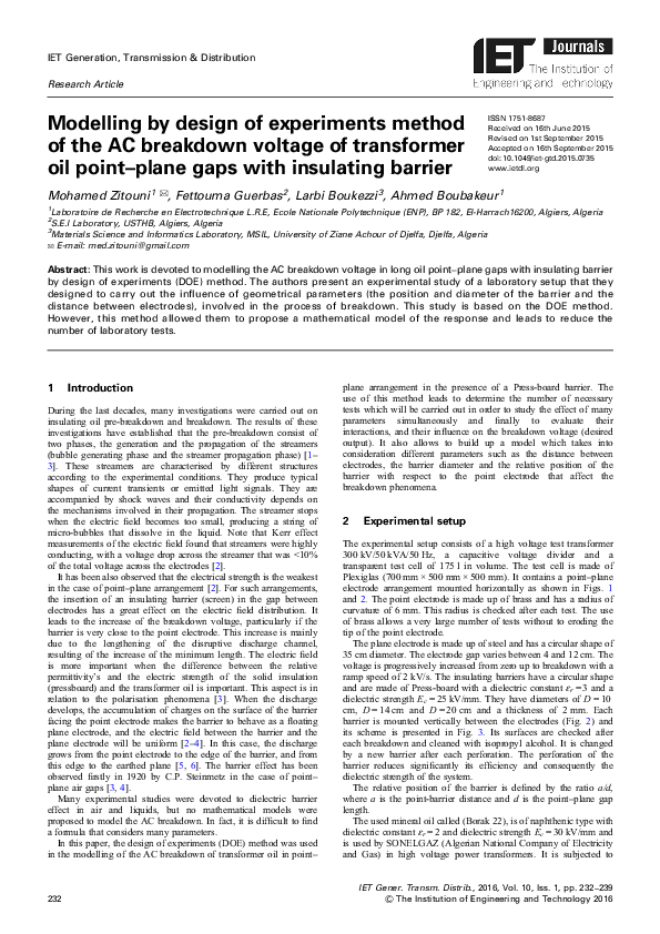 (PDF) Modelling by design of experiments method of the AC breakdown ...