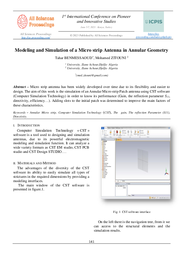 (PDF) Modeling and Simulation of a Micro strip Antenna in Annular Geometry