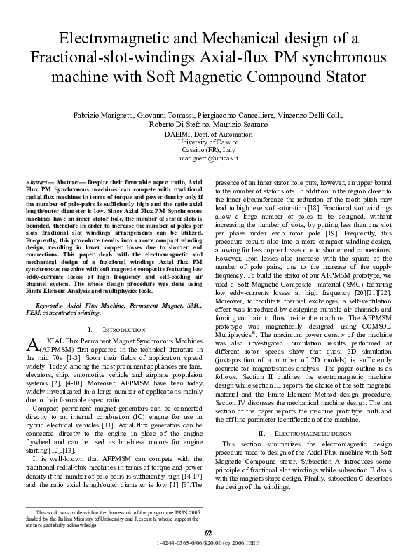(PDF) Electromagnetic and Mechanical design of a Fractional-slot-windings Axial-flux PM ...