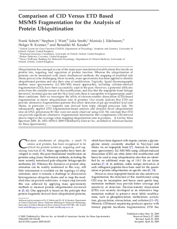 (PDF) Comparison of CID versus ETD based MS/MS fragmentation for the ...