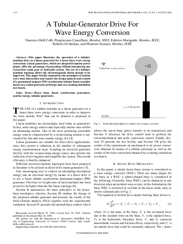 (PDF) A Tubular-Generator Drive For Wave Energy Conversion