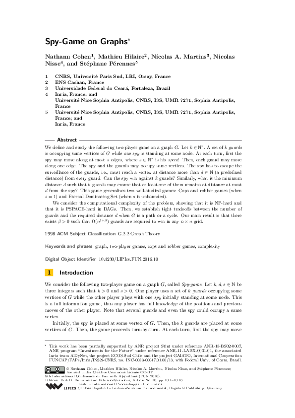(PDF) Spy-Game on Graphs