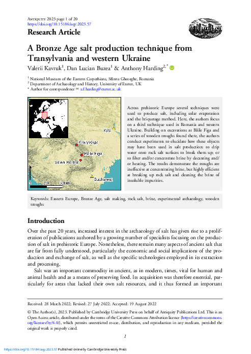 (PDF) A Bronze Age salt production technique from Transylvania and ...