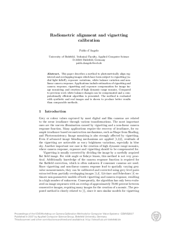 Pdf Radiometric Alignment And Vignetting Calibration