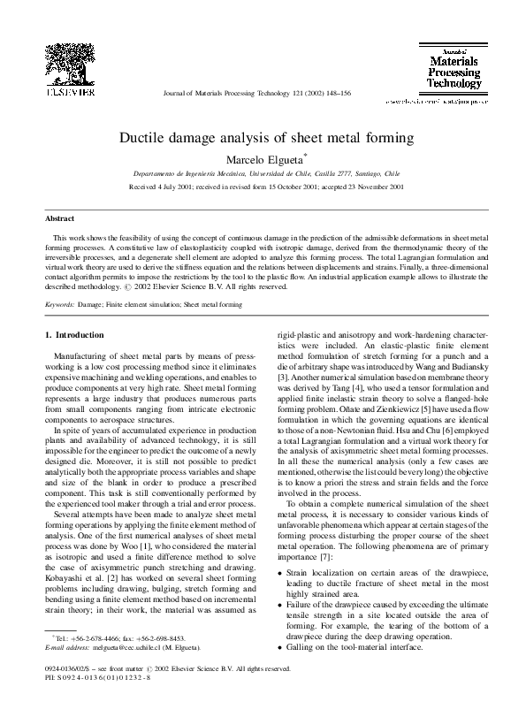 (PDF) Ductile damage analysis of sheet metal forming