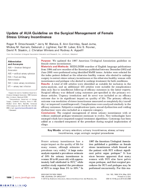 (PDF) Update of AUA Guideline on the Surgical Management of Female ...