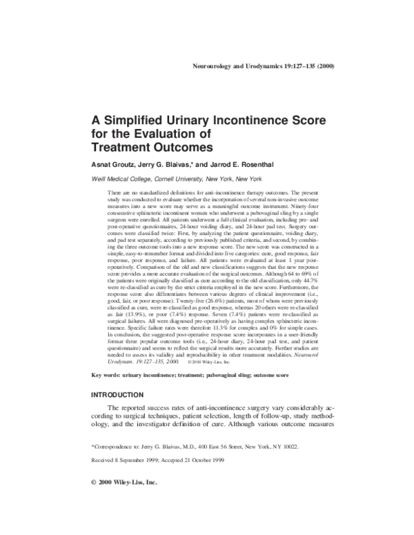 (PDF) A simplified urinary incontinence score for the evaluation of ...