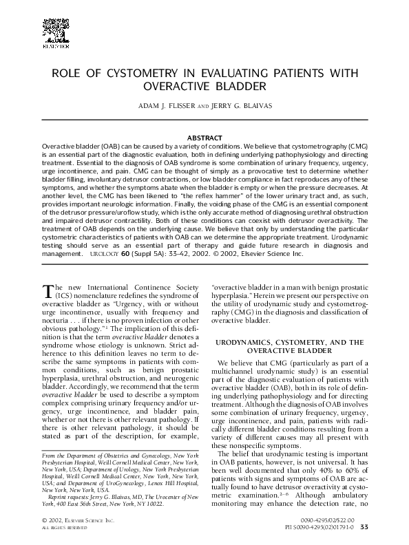 (PDF) Role of cystometry in evaluating patients with overactive bladder