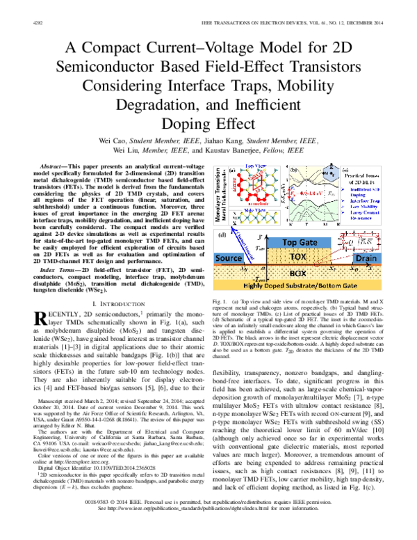 (PDF) A Compact Current–Voltage Model for 2D Semiconductor Based Field ...