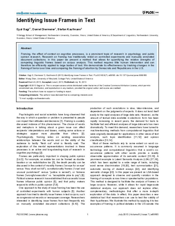 (PDF) Identifying Issue Frames in Text | Stefan Kaufmann - Academia.edu