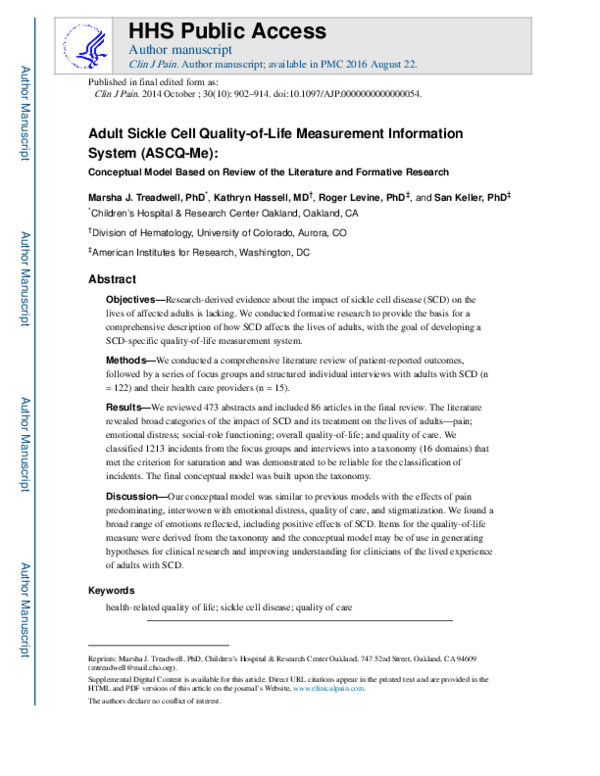 (PDF) Adult Sickle Cell Quality-of-Life Measurement Information System ...
