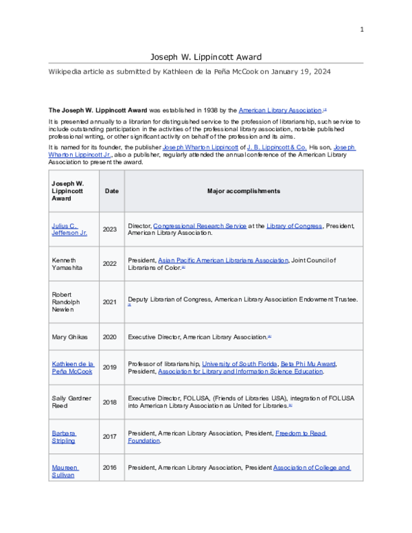 (DOC) Joseph W. Lippincott Award -2024