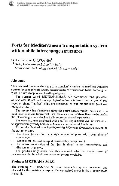 (PDF) Ports For Mediterranean Transportation SystemWith Mobile Interchange Structures