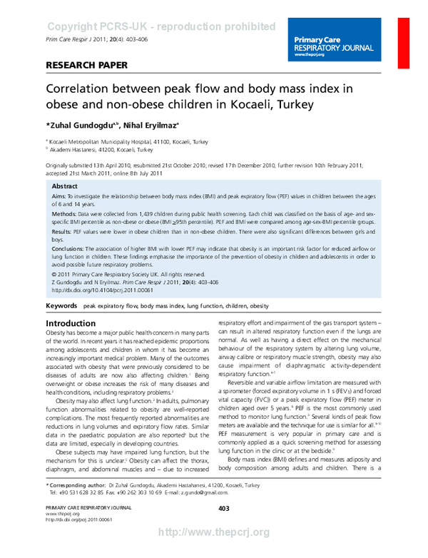 (PDF) Correlation between peak flow and body mass index in obese and ...