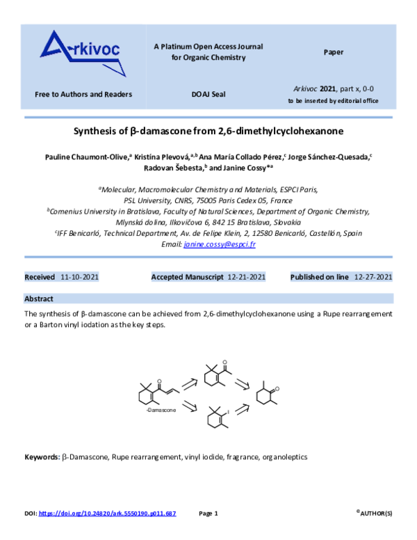 (PDF) Synthesis of b-damascone from 2,6-dimethylcyclohexanone | Jorge ...