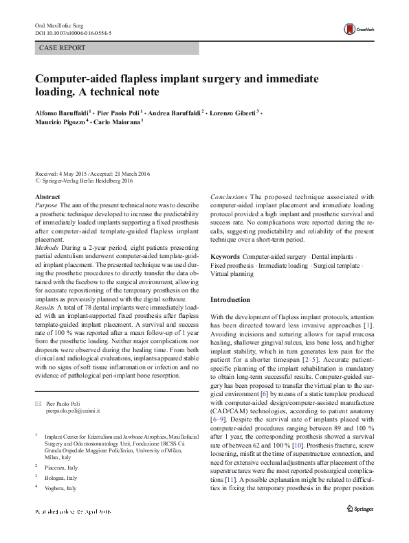 (PDF) Computer-aided flapless implant surgery and immediate loading. A technical note