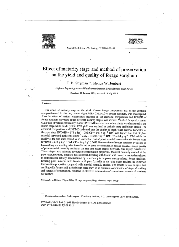 (PDF) Effect of maturity stage and method of preservation on the yield ...