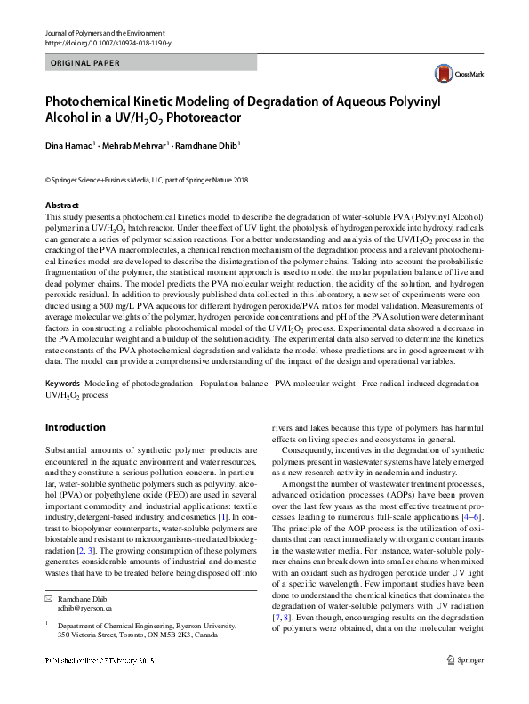 (PDF) Photochemical Kinetic Modeling of Degradation of Aqueous ...