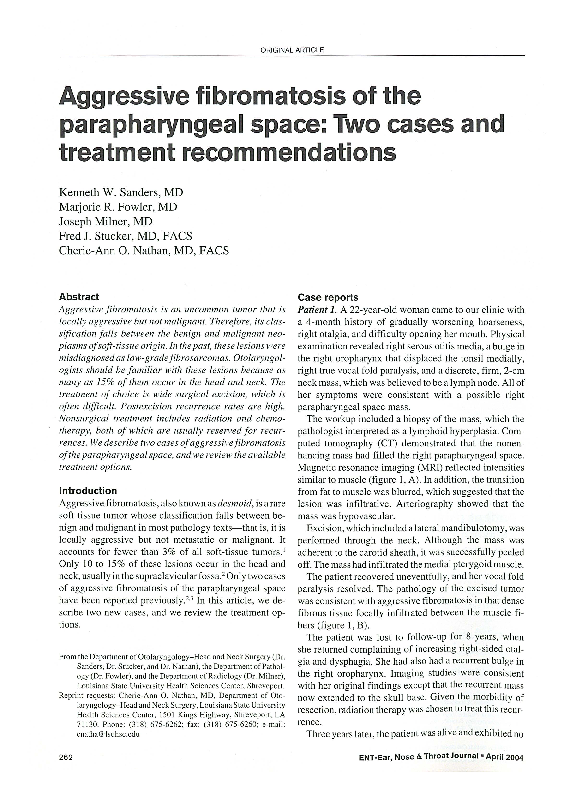 (PDF) Aggressive Fibromatosis of the Parapharyngeal Space: Two Cases ...