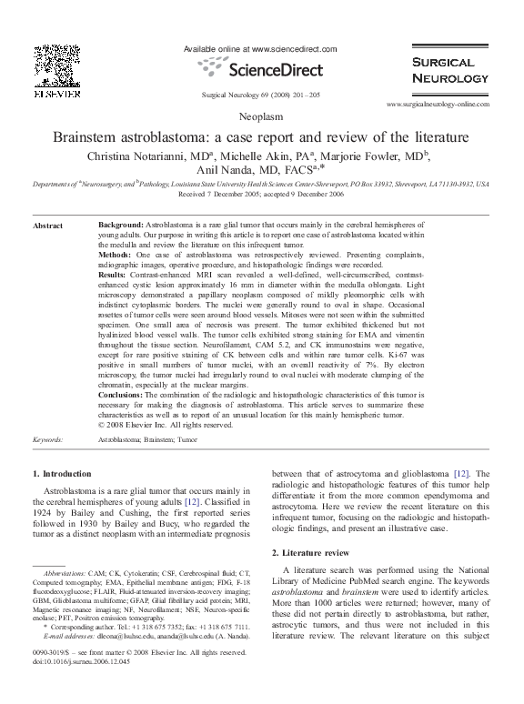 (PDF) Brainstem astroblastoma: a case report and review of the ...