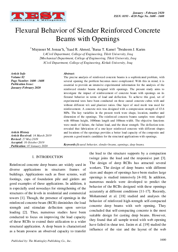 (PDF) Flexural Behavior of Slender Reinforced Concrete Beams with Openings
