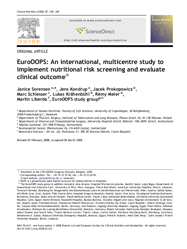 (PDF) EuroOOPS: An international, multicentre study to implement ...