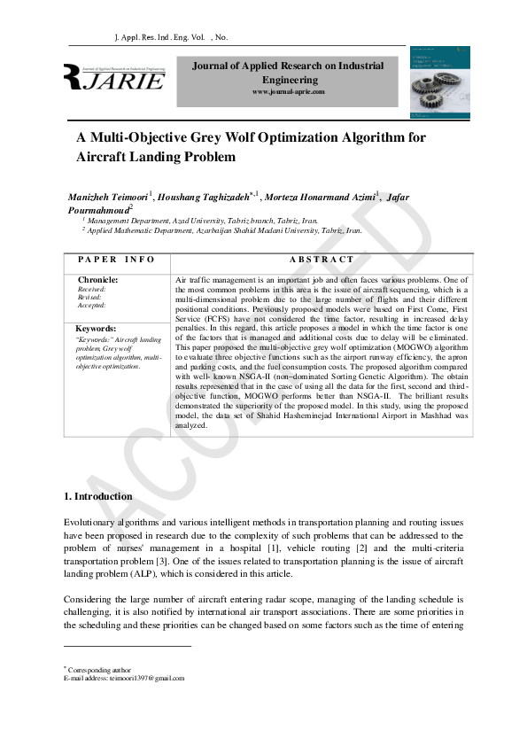 (PDF) A Multi-Objective Grey Wolf Optimization Algorithm for Aircraft ...