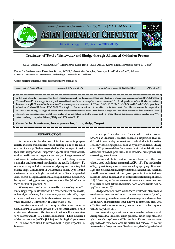 (PDF) Advanced Oxidation for Textile Wastewater Treatment