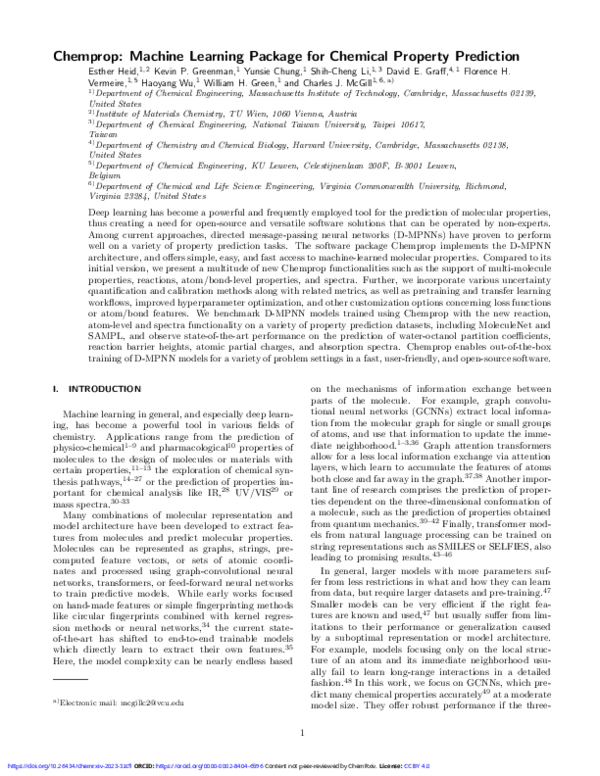 (PDF) Chemprop: Machine Learning Package for Chemical Property Prediction