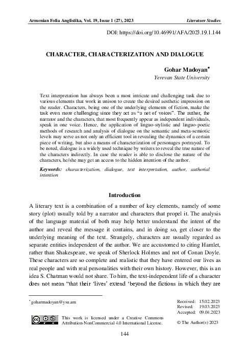(PDF) Character, Characterization and Dialogue