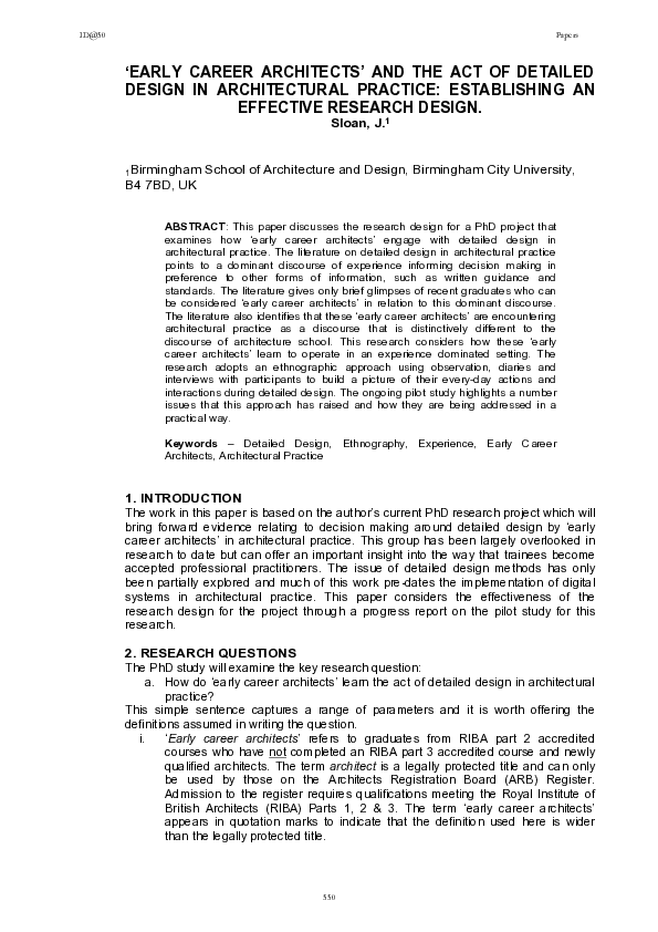 (PDF) ‘Early Career Architects’ and the Act of Detailed Design in ...