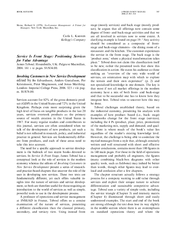 (PDF) Service Is Front Stage: Positioning Services for Value Advantage ...