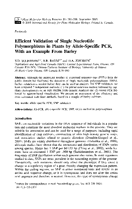 (PDF) Efficient validation of single nucleotide polymorphisms in plants ...