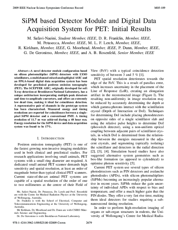 (PDF) SiPM based detector module and digital data acquisition system for PET: Initial results ...