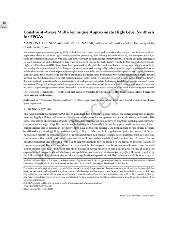 (PDF) Constraint-Aware Multi-Technique Approximate High-Level Synthesis for FPGAs