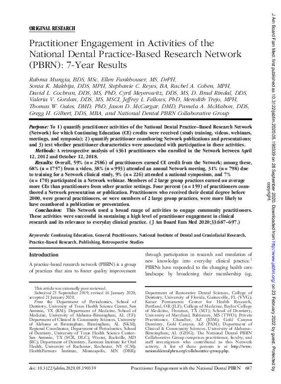 (PDF) Practitioner Engagement in Activities of the National Dental ...