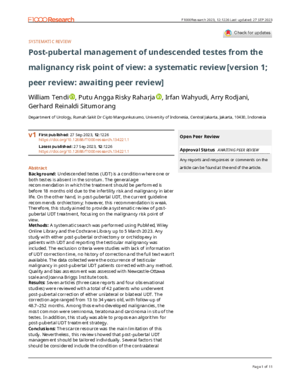 (PDF) Post-pubertal management of undescended testes from the ...