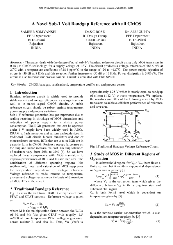 (PDF) A Novel Sub-1 Volt Bandgap Reference With All CMOS
