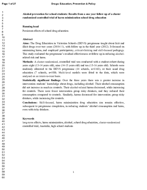 (PDF) Alcohol prevention for school students: Results from a 1-year ...