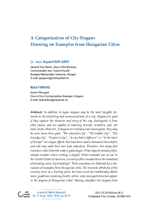 (PDF) A Categorization of City Slogans Drawing on Examples from ...