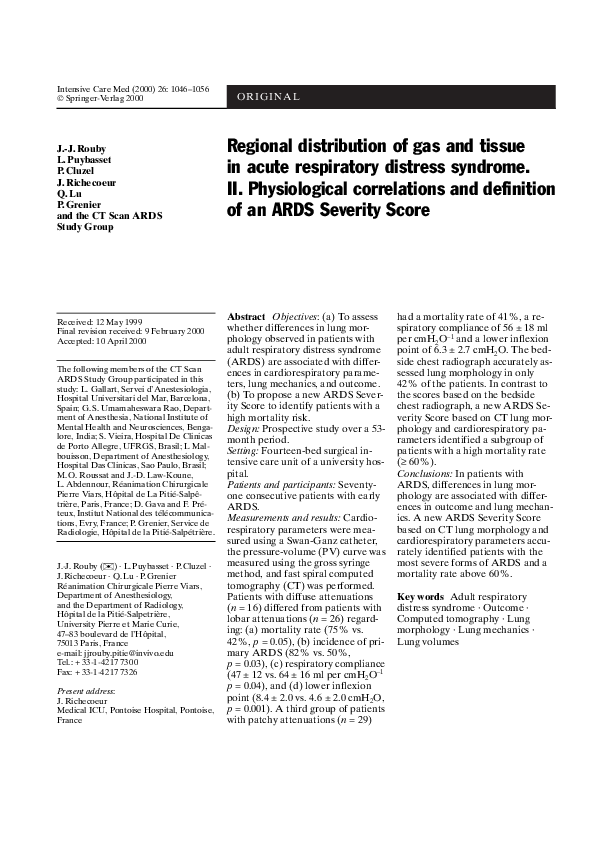 (PDF) Regional distribution of gas and tissue in acute respiratory ...