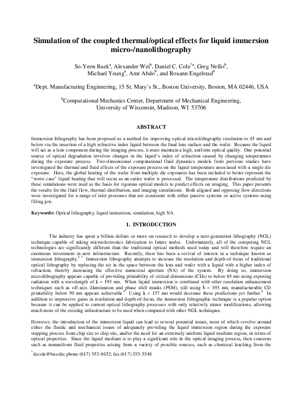 (PDF) Simulation of the coupled thermal optical effects for liquid ...