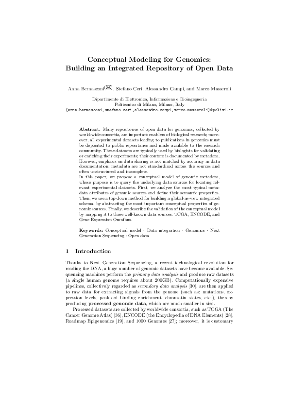 (PDF) Conceptual Modeling for Genomics: Building an Integrated ...