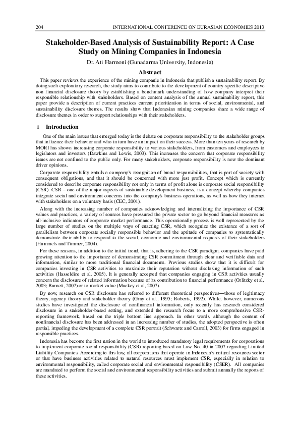(PDF) Stakeholder-Based Analysis of Sustainability Report: A Case Study on Mining Companies in ...