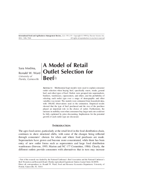 (PDF) A model of retail outlet selection for beef