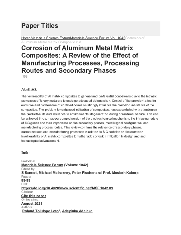 (PDF) Corrosion of Aluminum Metal Matrix Composites: A Review of the ...